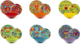 Excelsa Mexican Flowers Tellerservice, 18-teilig, Porzellan und Steinzeug, buntes Dekor, für 6 Personen
