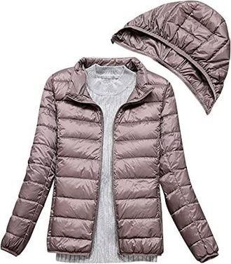 Generic Vestes dhiver 2026 pour femmes, manteau fin et l&eacute;ger en duvet d&eacute;contract&eacute;, veste matelass&eacute;e mince et d&eacute;contract&eacute;e avec chapeau amovible, kaki, 3XL