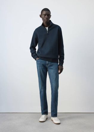 Mango Sweat coton m&eacute;lang&eacute; fermeture &Eacute;clair bleu nuit - Homme - XXL - MANGO MAN