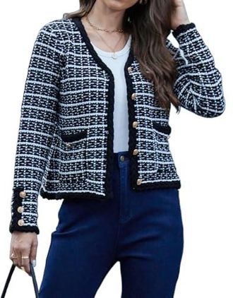 Belle Poque Cardigan Femme avec Bouton Manches Longues Ouvert Devant Col en V Rétro Bleu Foncé L