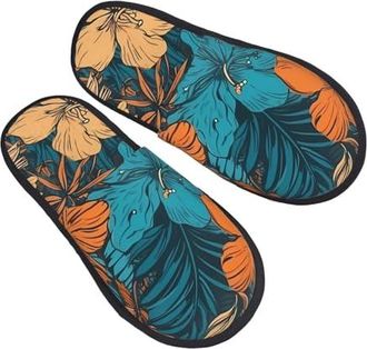 Generic Pantoufles En Coton Motif De Fleurs Tropicales Épais Chaussons Doux Pantoufles Pour Hiver Voyage DIntérieur M