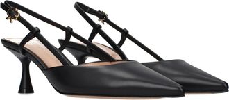 Gianvito Rossi Leather Mid Heel Slingback Heel - Black