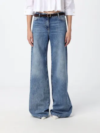 Elisabetta Franchi Jean &eacute;vas&eacute; taille basse en denim avec ceinture