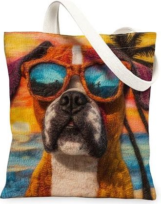 Generic Sac fourre-tout d&eacute;t&eacute; en toile pour le shopping, 33 x 38 cm, sac r&eacute;utilisable &agrave; motif imprim&eacute; de chiot c&ocirc;tier pour femme, peinture esth&eacute;tique, d&eacute;corati