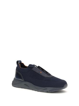 Santoni Mens Stretch Fabric Sneakers Blue Upper: Fabric; Sole: Rubber