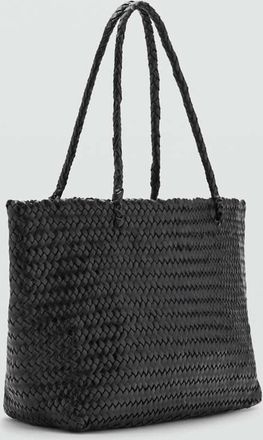 Mango Sac shopper en cuir tress&eacute; noir - Femme - Taille unique - MANGO