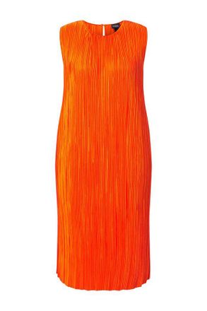 Ulla Popken Midikleid Plissee-Midikleid Rundhals &auml;rmellos