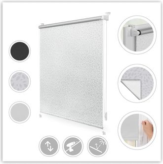 LICHTBLICK RKS.100.150.101 Verdunkelungsrollo Thermo-Rollo Klemmfix ohne Bohren mit Seitenverspannung Sichtschutz Hitzeschutzrollo Motiv Print, 100 cm x 150 cm (