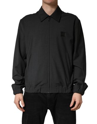 Dolce & Gabbana Black Wool Logo Full Zip Men Bomber Jacket Virgin Nylon Clothing