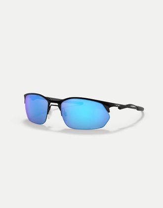 Oakley Wire Tap 2.0 - Lunettes de soleil rectangulaires avec verres effet miroir bleus - Noir satin&eacute;