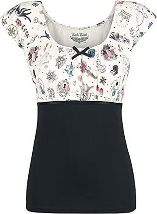 Rock Rebel by EMP Femme T-Shirt Noir et Blanc avec imprim&eacute; XXL