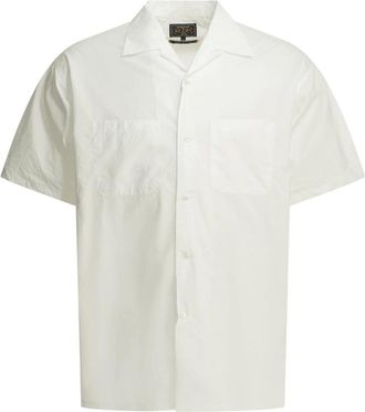 Beams Plus Homme, Chemises, Blanc, Taille: M Chemise Manches Courtes &agrave; Col Camp