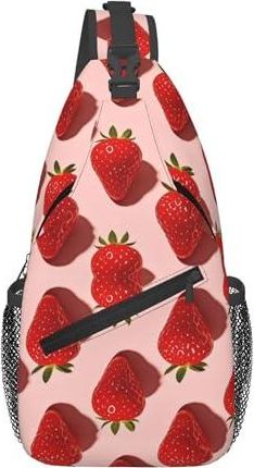 Generic Polyester Sacoche Homme Bandouliere Joli dessin de fraise Roses Sacs Poitrine L&eacute;ger Cross Body pour Cyclisme Voyage Randonn&eacute;e