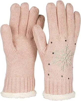 styleBREAKER Gants pour femmes avec flocon de neige brod&eacute;, strass et polaire, gants tricot&eacute;s chauds et thermiques pour lhiver 09010020, couleur:Vieux rose