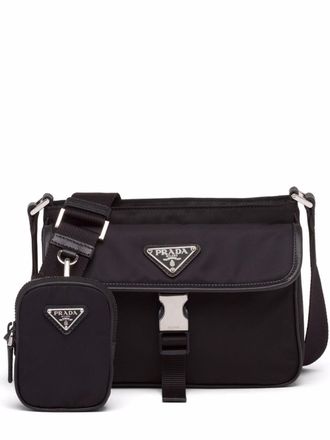 Prada sacoche à plaque logo - Noir