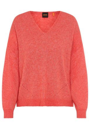 HUGO BOSS Strickpullover Foletta Premium Damenmode V-Ausschnitt, Ajour&eacute;-Details