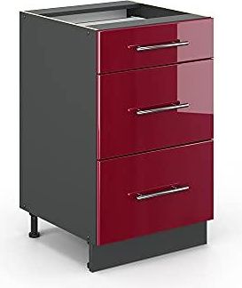 Vicco Meuble Cuisine Fame-Line, Rouge Bordeaux Haute Brillance/Anthracite, 50 cm sans Plan de Travail