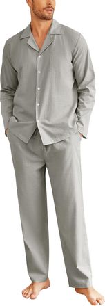 Ekouaer Schlafanzug Herren Lang Pyjama Baumwolle Schlafanzüge mit Knopfleiste Nachtwäsche Winter, Grau, XXL