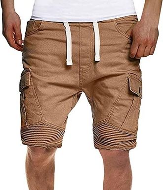 Generic Pantalon cargo pour homme, pantalon de jogging, short de jogging &agrave; boutons, solide, &eacute;t&eacute;, d&eacute;contract&eacute;, poche avec cordon de serrage, kaki, 4XL