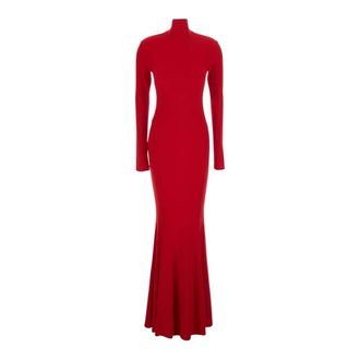 Norma Kamali Robe longue &agrave; col montant - Femme - Robes - Rouge - Taille: 36 FR