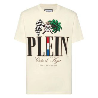 Philipp Plein Homme, Tops, Beige, Taille: S T-Shirt Col Rond D Azur
