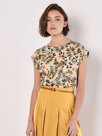 Apricot T-Shirt Top mit Blattdruck mit offenem R&uuml;cken