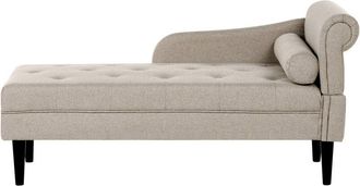 Beliani Chaise Longue en Tissu C&ocirc;t&eacute; Droit Style Moderne Pieds en Bois Coussin Assorti Facile &agrave; Nettoyer Beige Yvoire