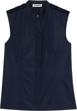 Jil Sander chemise sans col à volants - Bleu