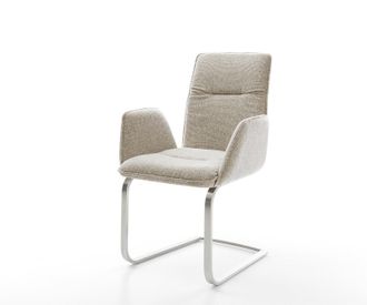DELIFE Freischwinger Vinja-Flex Webstoff Soft Beige Freischwinger flach Edelstahl, Esszimmerst&uuml;hle