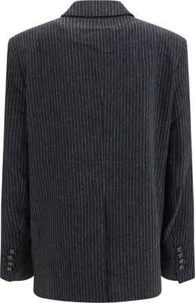 Ganni Pinstripe Wool Blazer - Black