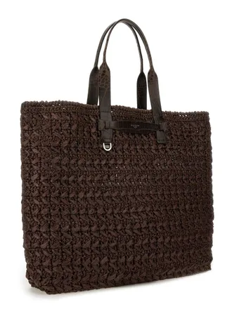 Dolce & Gabbana Mens Woven Mesh Shopping Bag Brown Viscose Leather Handbags Hand