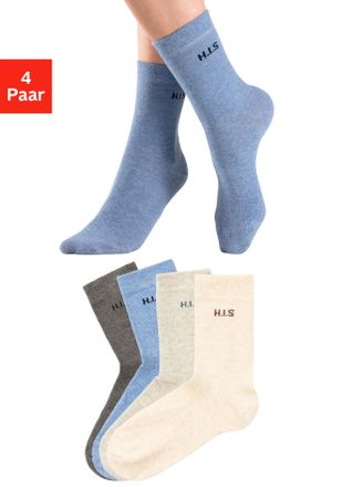 H.I.S Socken H.I.S, Damen, Gr. 35-38, blau (1x grau meliert, 1x jeans meliert, 1x beige meliert, 1x hellgrau meliert), Baumwolle, Elasthan (LYCRA), Polyamid