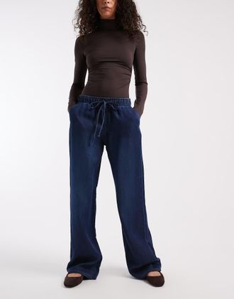 Only Greta - Jean large à taille haute - Bleu foncé délavé