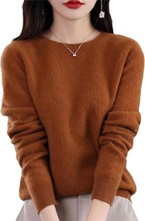 Generic Pull 100 % cachemire pour femme, pull tricot&eacute; doux et chaud &agrave; col rond pour lautomne et lhiver 2025, marron fonc&eacute;, XXL