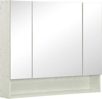 Kleankin 4-teiliger Spiegelschrank mit verstellbaren Einlegeböden, Holz- und Glasspiegel für das Badezimmer, 90x15x75 cm, Weiß