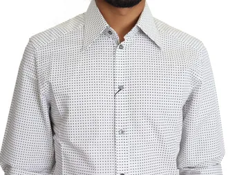 Dolce & Gabbana Mens Black White Polka Dots Dress Shirt Cotton