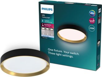 Philips Hanno SceneSwitch LED Deckenleuchte, rund, 24 W, 2800 Lumen, 4000 K, schwarz, IP20, k&uuml;hlwei&szlig;es Licht, 3 Lichteinstellungen
