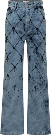 Des_Phemmes DES Phemmes, Femme, Jeans, Bleu, Taille: 40 FR Jean &Eacute;vas&eacute; Avec Broderie Noire En R&eacute;sille