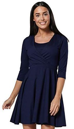 Happy Mama Femme. Robe Patineuse maternit&eacute; dallaitement. Manches 3/4. 603p (Marine, 42, XL)