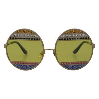 Dolce & Gabbana Goldene ovale Metallkristall-Sonnenbrille - - Accessories - Damen - Gelb - ONE SIZE