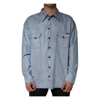 Dolce & Gabbana Hellblaues Baumwollhemd mit Kn&ouml;pfen - - Shirts - Herren - Blau - M