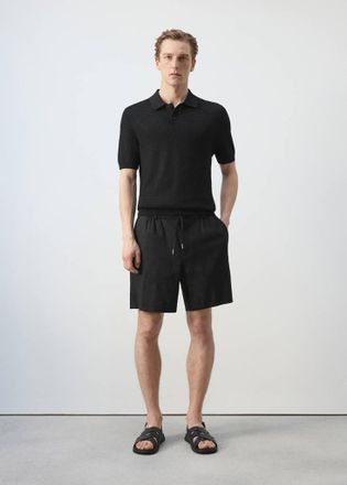 Mango Leinen-Bermudas mit Kordeldetail schwarz - Herren - 38 - MANGO MAN