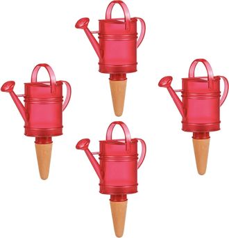 Scheurich Wasserspender Nelly | 4X Rot | 110 ml F&uuml;llmenge | Bew&auml;sserungskugel klein mit Ton Fu&szlig; | Wasserspender Pflanzen und Blumen Terrakotta Stiel
