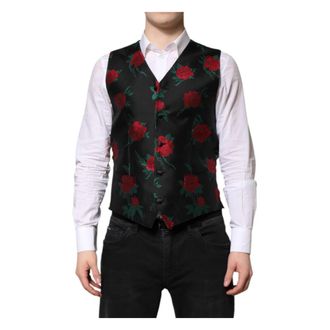 Dolce & Gabbana Rotes Blumen Brokat Formales Herrenweste - - Suits - Herren - Mehrfarbig - M
