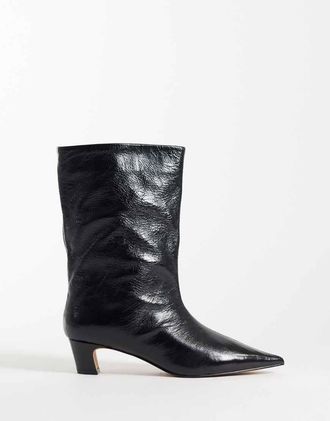 Steve Madden Lytton bottines mi-hautes &agrave; talon kitten en cuir noir froiss&eacute;