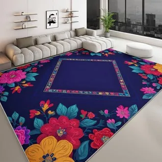Generic Tapis Bleu Fonc&eacute; Lavable pour Salon, Tapis &agrave; Poils Courts Antid&eacute;rapant G&eacute;om&eacute;trique Floral Feuille &Eacute;l&eacute;gant pour Enfants Bureau Salle &agrave; Manger Cuisine e