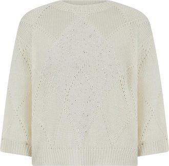 PESERICO Femme, Pulls, Gris, Taille: 40 FR Pull &agrave; Col Rond en Maille Losanges &agrave; Sequins
