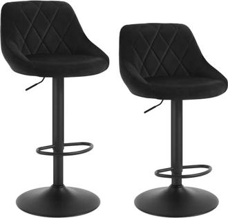 Woltu Tabouret de Bar Lot de 2, 2 Tabourets de Cuisine Hauteur Réglable, en Similicuir, Noir