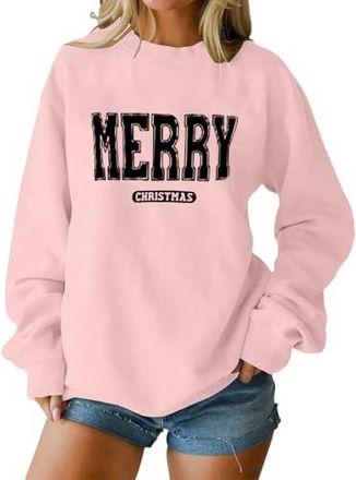 Generic Pull de Noël imprimé lettres de Noël pour femmes, chandail graphique festif de Noël pour femmes, vacances, drôle et mignon, col rond, manches longues,