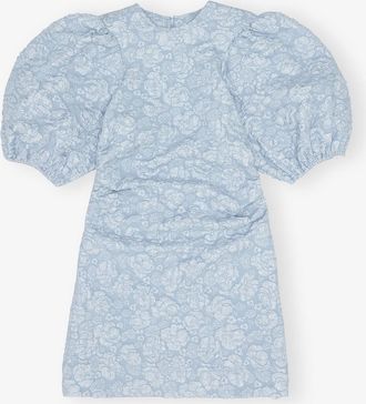Ganni Robe mini en Jacquard stretch avec manches bouffantes - Taille 42 Bleu - Pour Femme